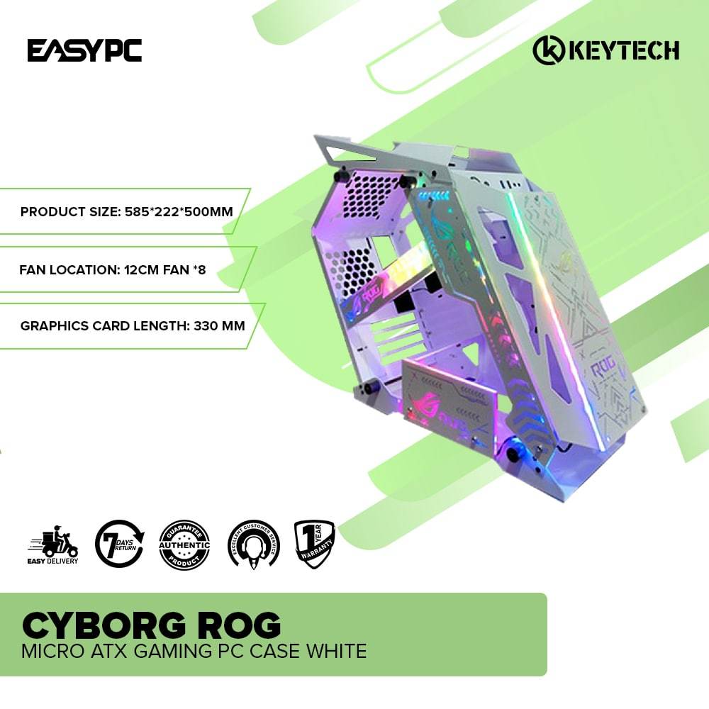 EasyPC| Keytech Cyborg ROG pc case gaming| Micro ATX| Black and White ...