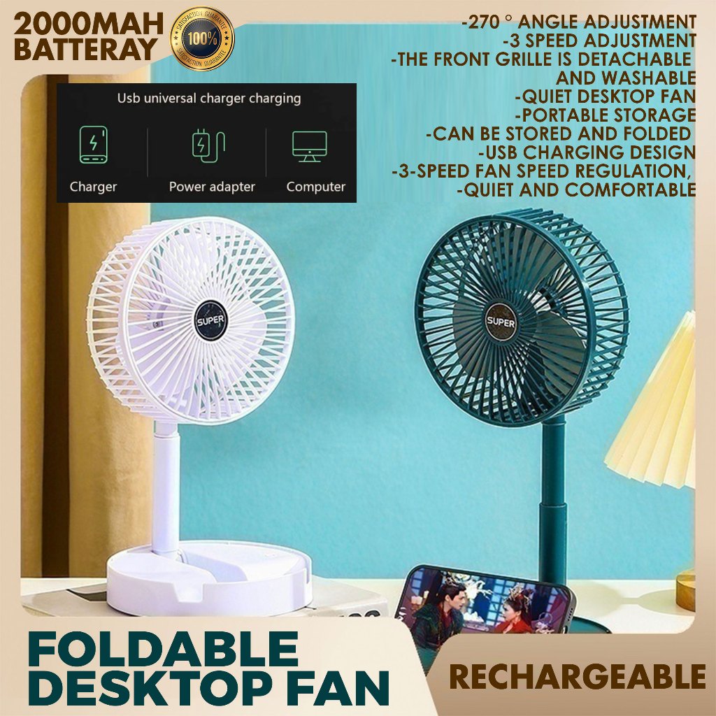 Desk Electric Fan Small folding fan with USB charging retractable 3 ...