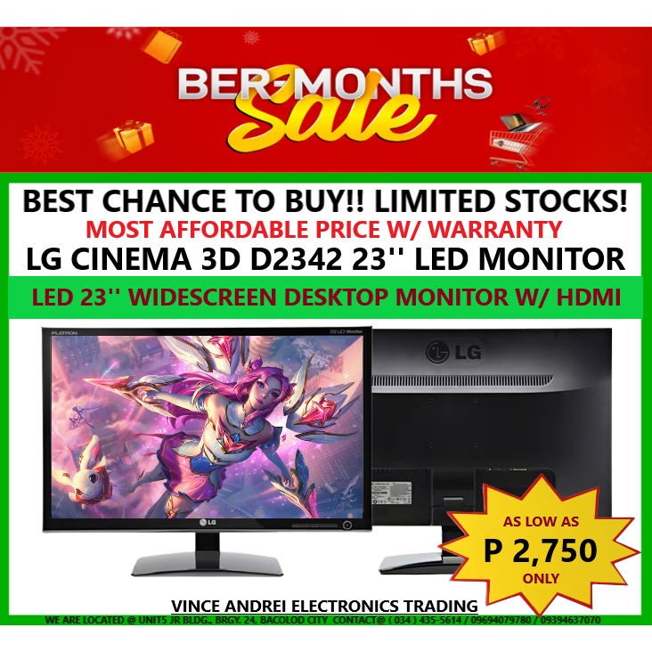 LG Cinema 3D D2342 23'' LED Widescreen HD Monitor W/ HDMI | Shopee ...