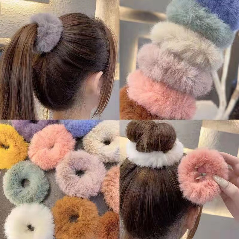 1pc Faux Fur Hair Scrunchies Fur Hair Ties Fuzzy Fur Hair Band Rope ...