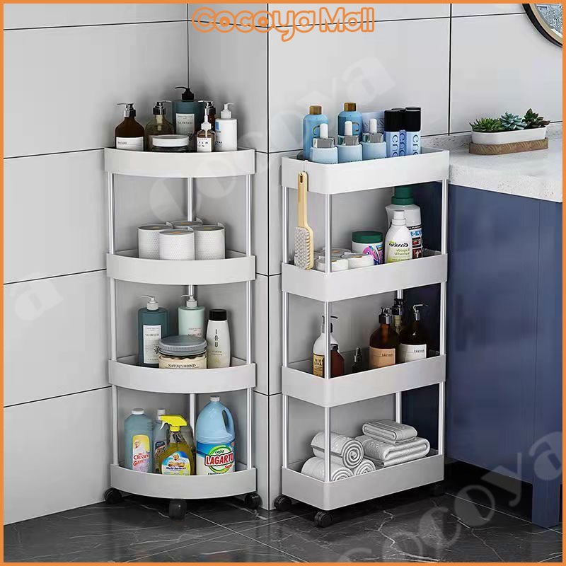 Cocoya Bathroom Corner Storage Rack Organizer Moving Rack With Wheel ...