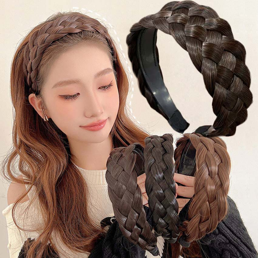 Five-Strand Braid Wig Headband Thickened Wide-Brimmed Handmade Fishbone ...