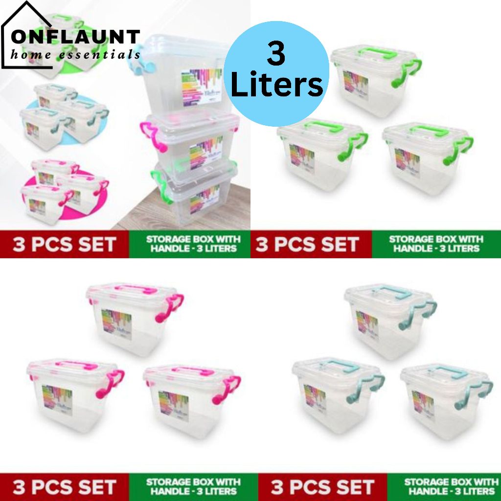 OnFlaunt 3Pcs/Set 3L Storage Container Plastic Clear Transparent ...