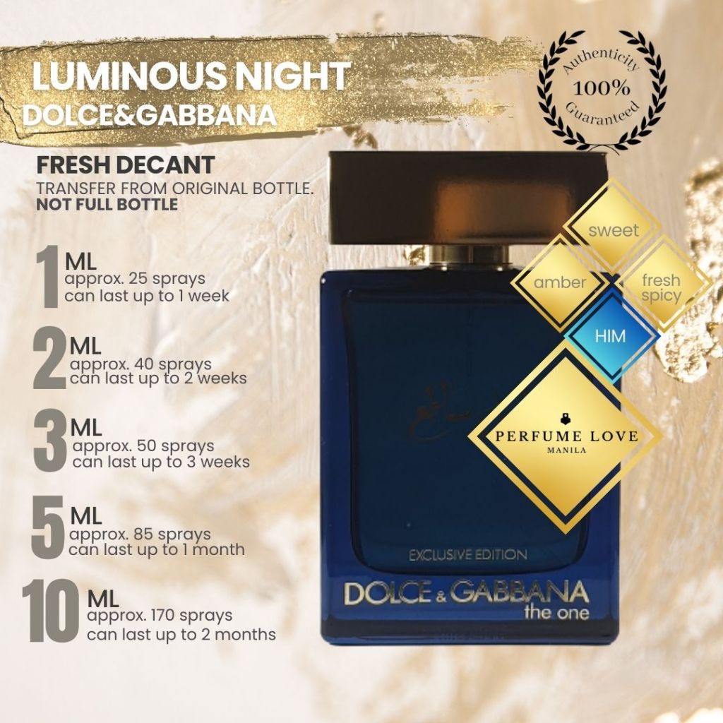 PERFUME DECANT DG Luminous Night amber, sweet, fresh spicy notes ...