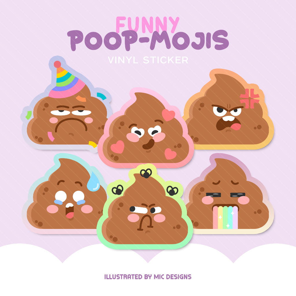 Funny Poop-Mojis Vinyl Stickers (Large) | Emoji Mood Planner Waterproof ...