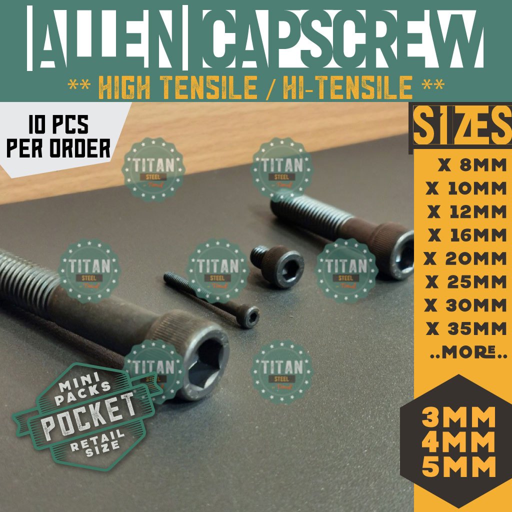 10 pcs - 3MM, 4MM, 5MM x 30 to 50 Allen Capscrew / Socket Bolt (Hi ...