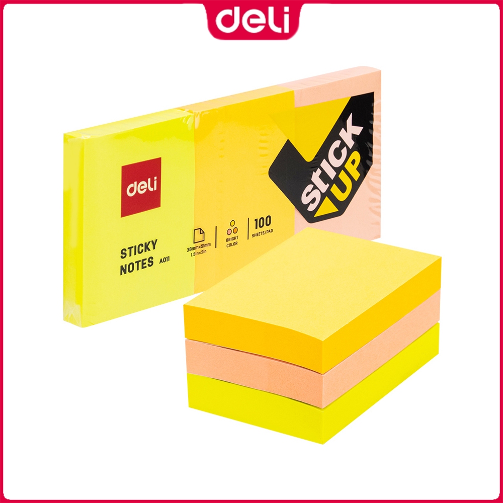 Deli EA01103 Sticker Notes Asst In 1 Shrink Film 38×51mm Yellow Pink ...