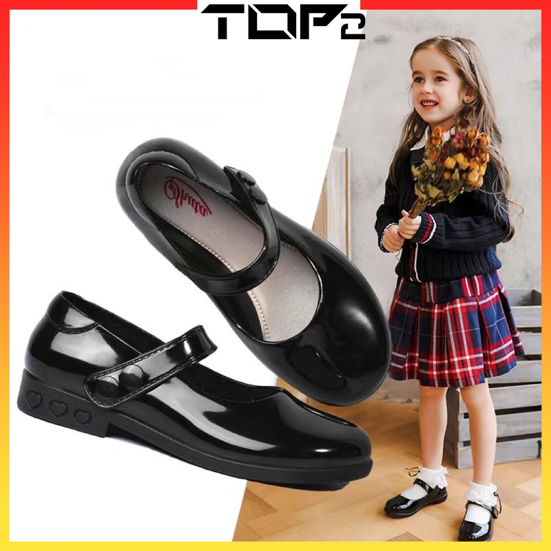[TOP2] Black shoes School Shoes For Kids Girls Shoes Heels Glossy Antis-kid Wettable | Shopee ...