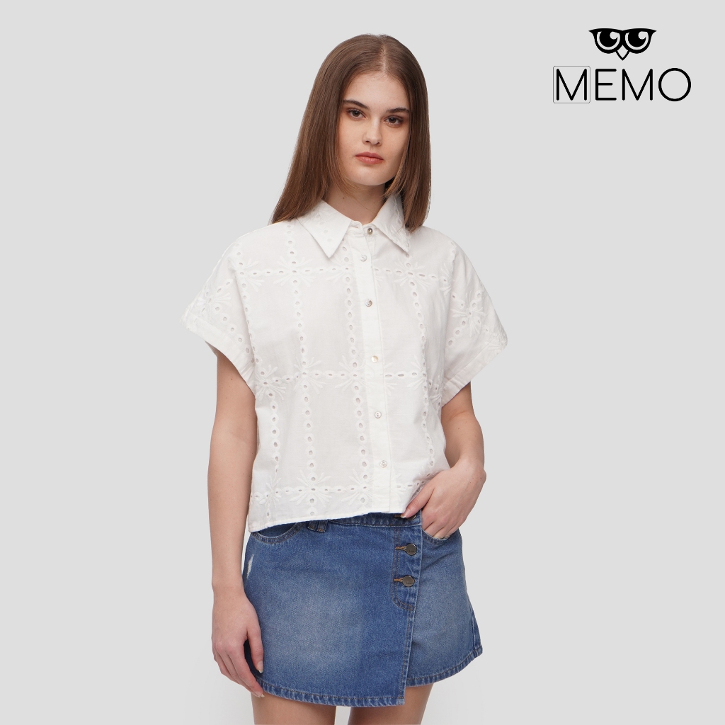 Memo Cut-Work Shirt For Women (White) | Shopee Philippines