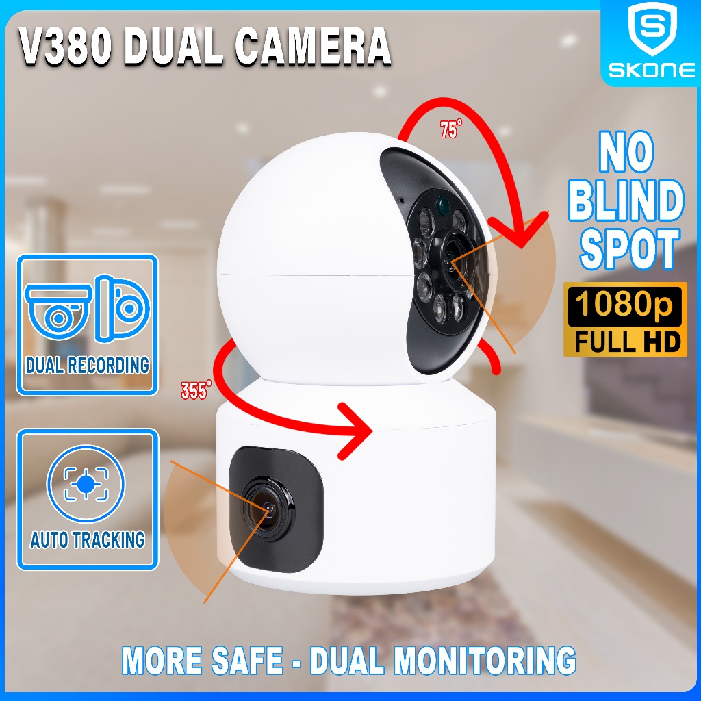 V380 Dual Lens IP Camera CCTV 1080P HD Wireless Home Security 360 ...