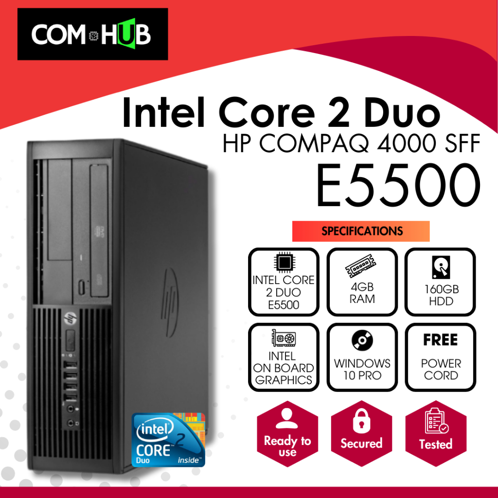 Com Hub PC | HP Compaq 4000 SFF Intel Core 2 Duo E5500 4GB RAM 160GB ...