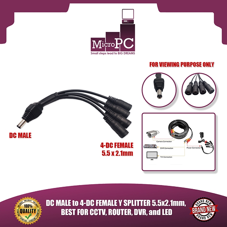 MICRO PC DC MALE to 4-DC FEMALE Y SPLITTER 5.5x2.1mm, BEST FOR CCTV ...