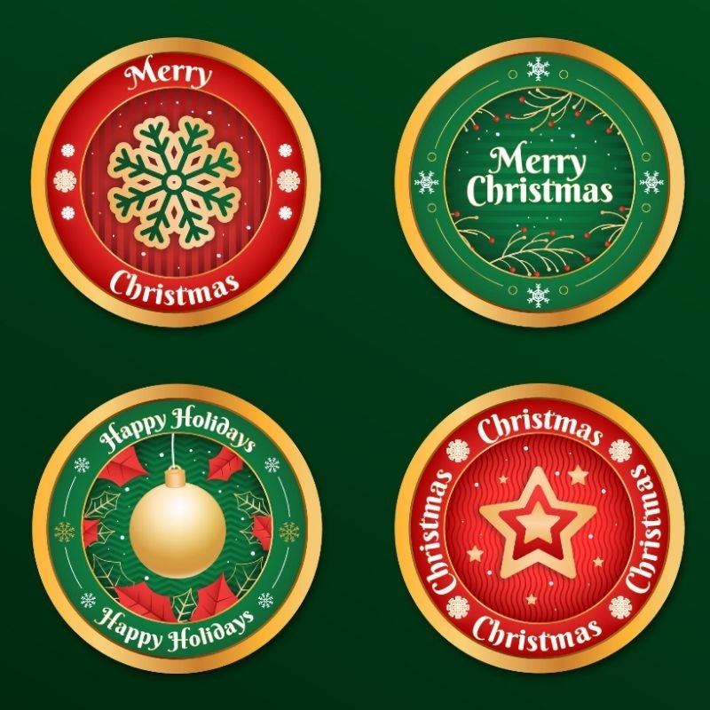 Christmas Aesthetic Gradient Sticker Set (4Pcs) - Snowflakes, Ornaments ...