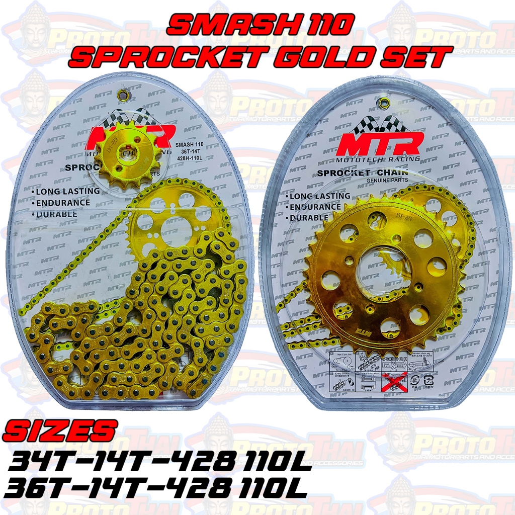 SMASH SPROCKET GOLD SET WITH CHAIN & ENGINE SPROCKET 34T,36T | Shopee ...