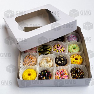GMG Cake Pastry Pie Pizza Mini Donuts Box w/ Window 8 x 8 x 2 inches Cover and Box Glossy ...