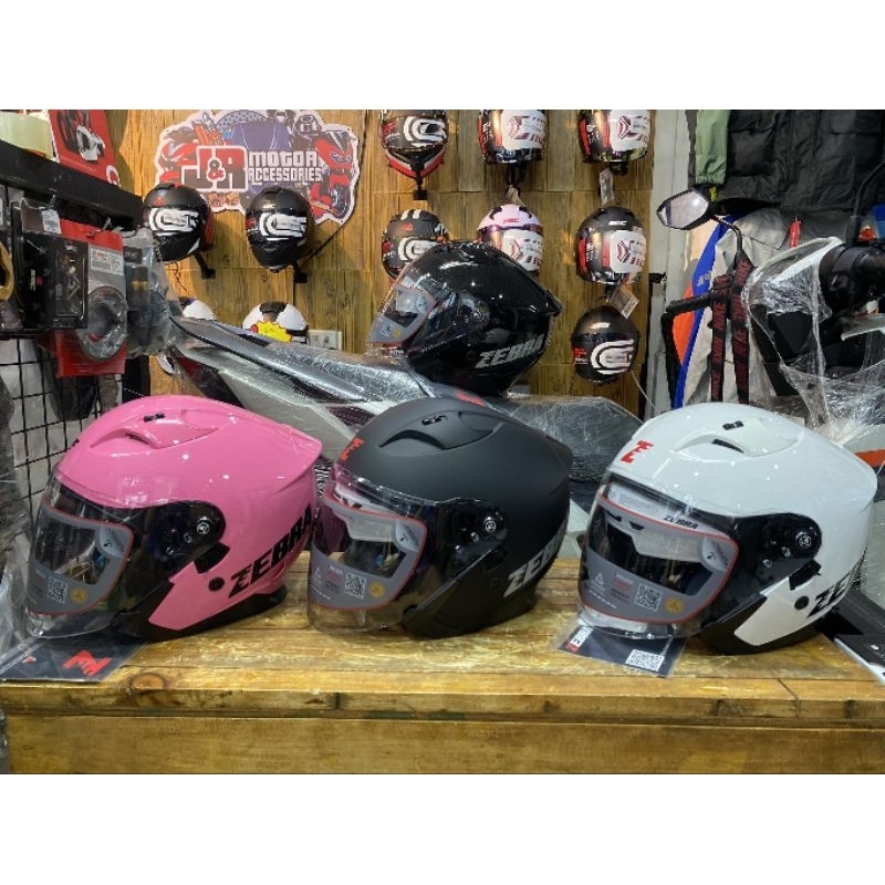 ZEBRA HALF FACE HELMET DUAL VISOR | Shopee Philippines