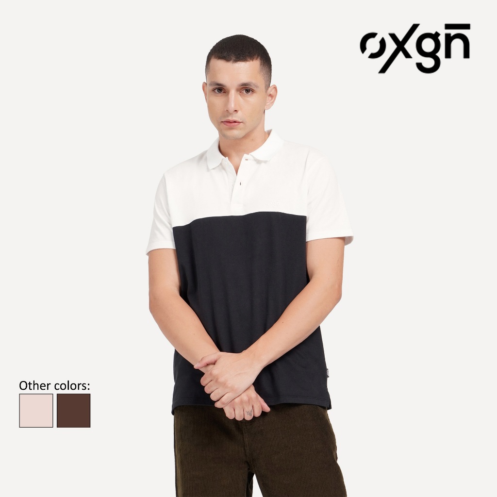 OXGN Logo Color Block Polo Shirt For Men (Black/Blush/Brown) | Shopee ...