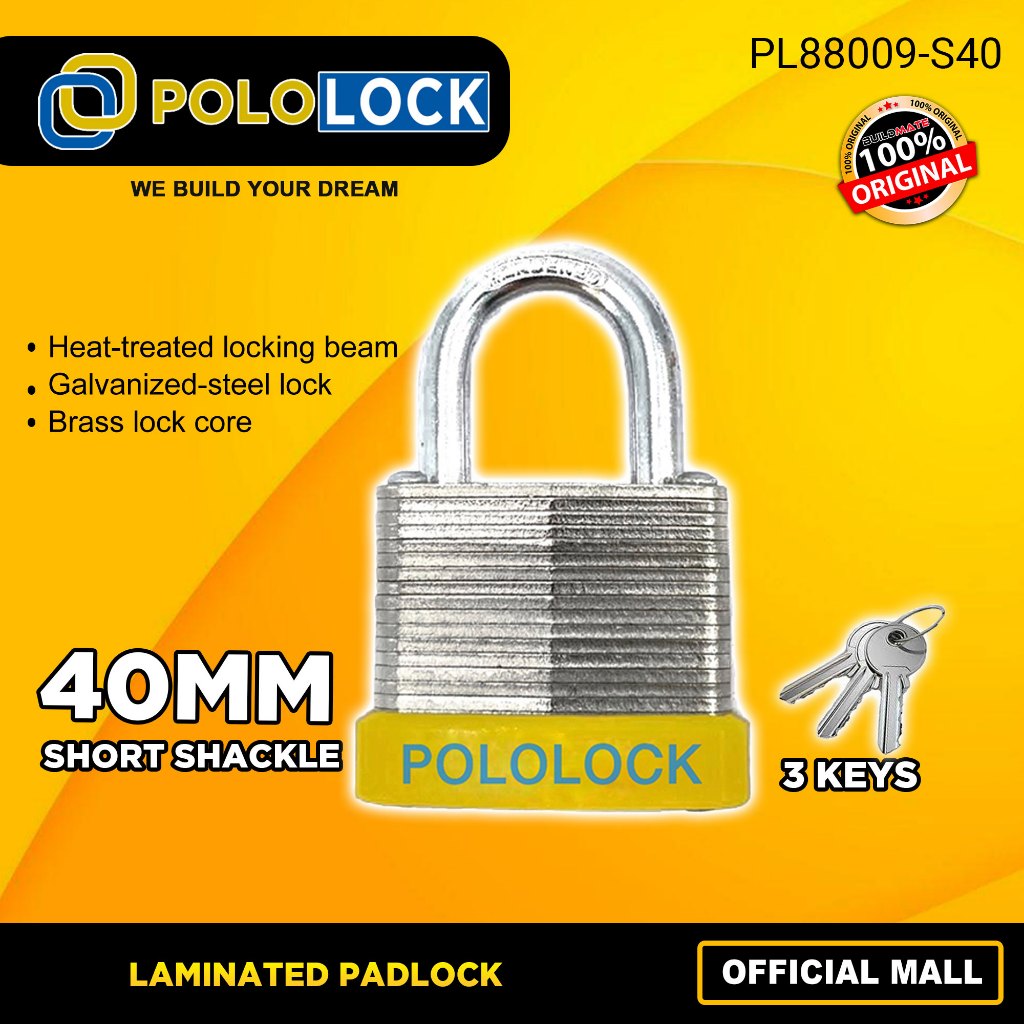 Pololock 40mm Laminated Padlock Short Shackle With 3 Key Door Lock ...