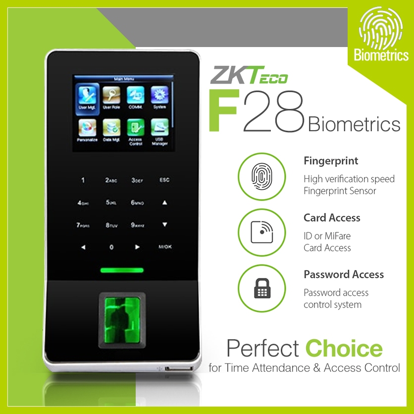 ZKteco F28 Fingerprint, RFID Card, Keypad Access Control Terminal - All ...