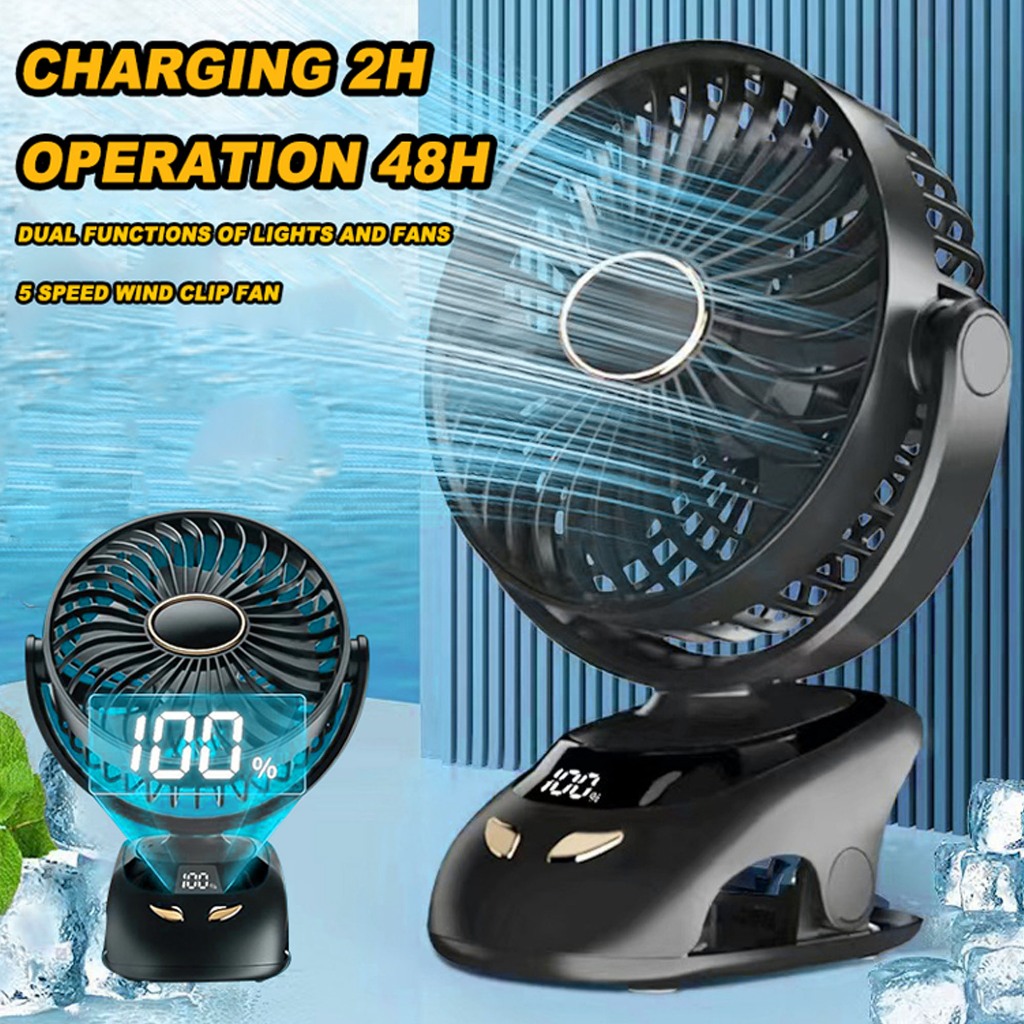 Clip Fan 15000mAh Rechargeable Clip-on Fan with Night Light Portable ...