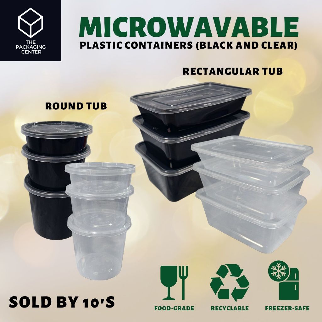 [10 pcs] Black or Clear Microwaveable Plastic Container Round and ...