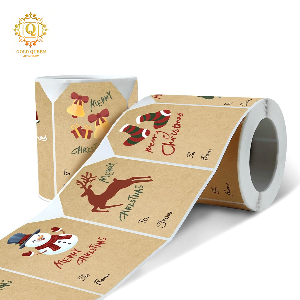 GOLD QUEEN 250pcs/roll Christmas sticker roll label holiday party gift ...
