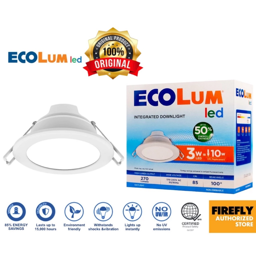 ECOLUM LED INTEGRATED DOWNLIGHT 3W" 5W" 7W" 9W" DAYLIGHT | Shopee ...