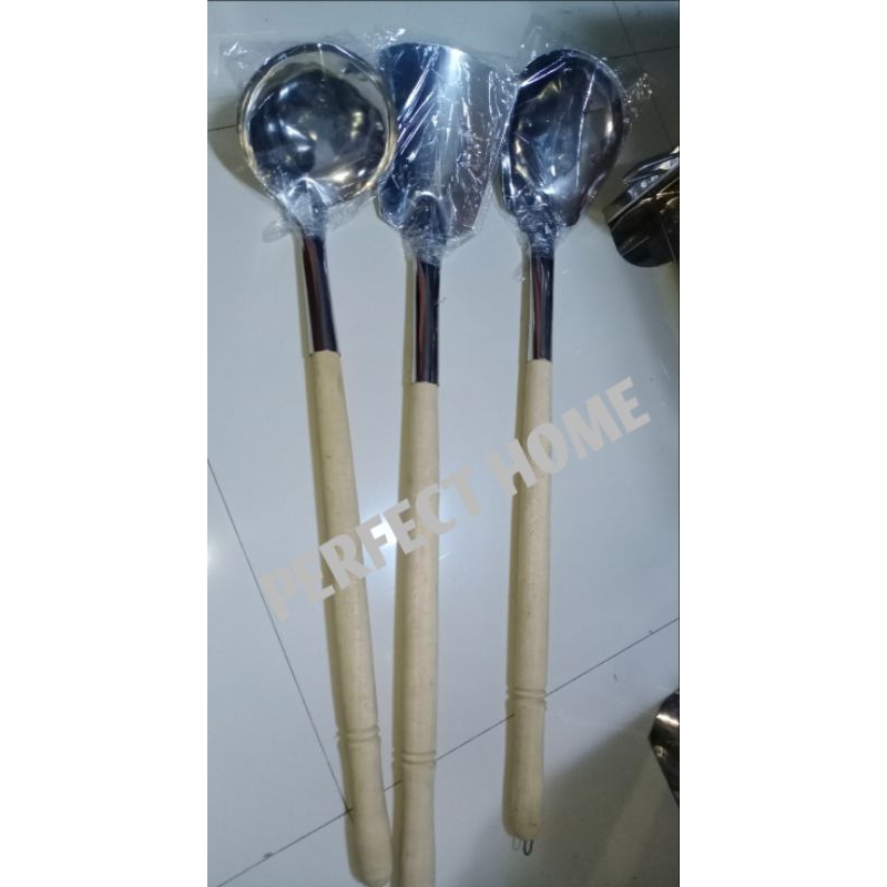 PURE STAINLESS BIG SANDOK/WOOD HANDLE (3pcs) | Shopee Philippines
