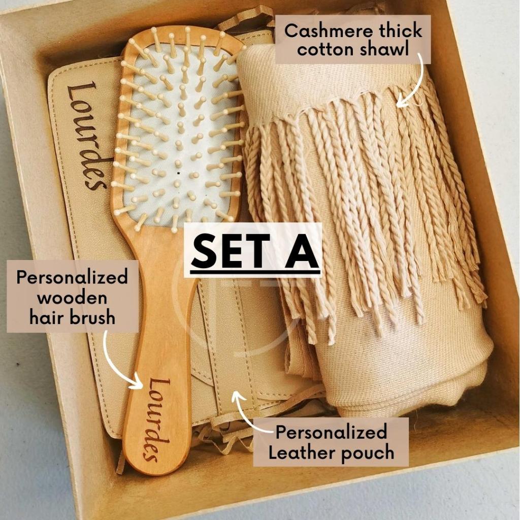 Personalized gift set hair brush mirror shawl pouch for wedding ...