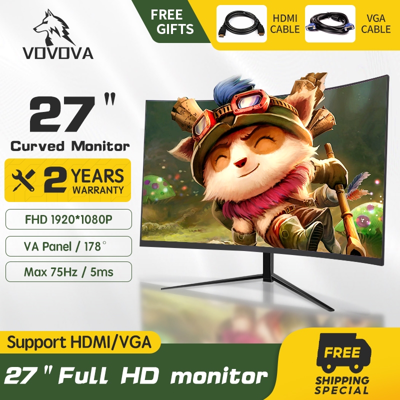 VOVOVA 27 Inch FHD Monitor 75Hz Gaming Pc Computer Laptop Monitor on ...