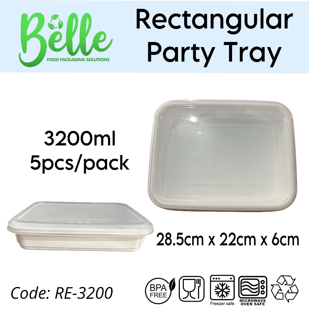 BELLE PARTY TRAY RECTANGULAR FOOD STORAGE MICROWAVABLE RE3200/RE5000 ...