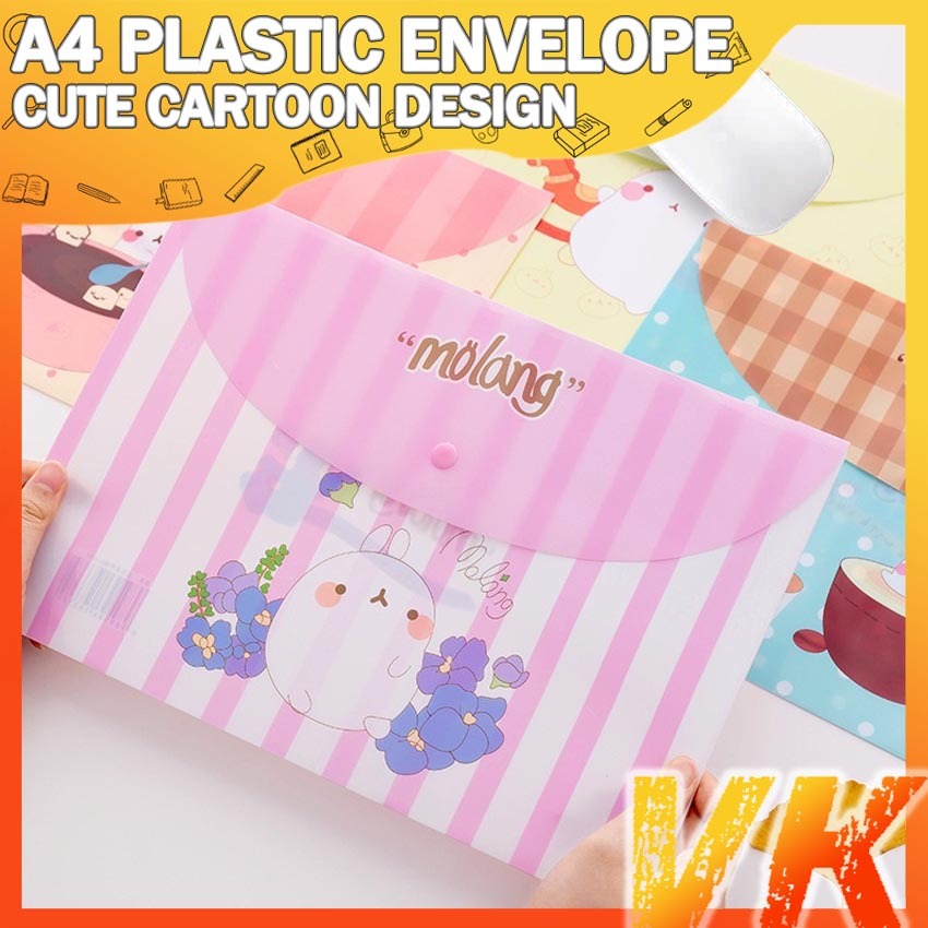 VK A4 plastic envelope cute cartoon file bag student stationery 1pc ...