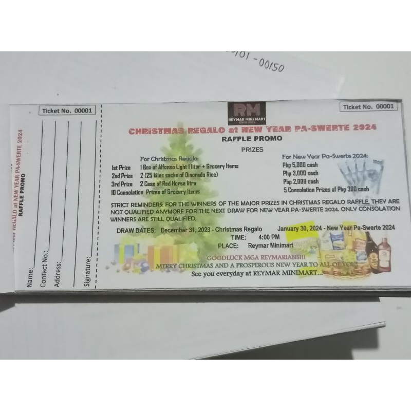 Raffle ticket 50 pcs per booklet made to order | Shopee Philippines