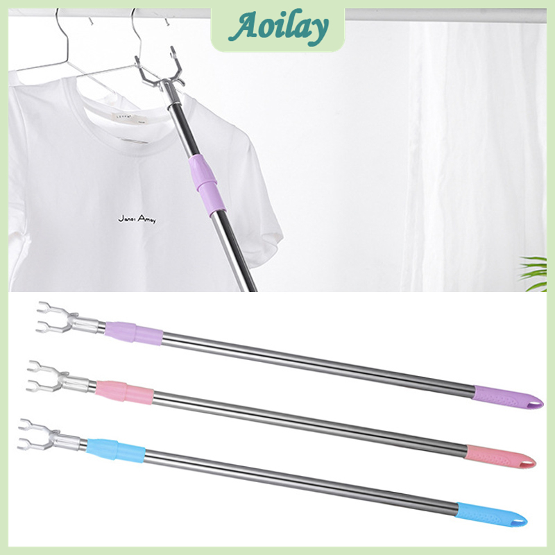 86.5- 143cm Adjustable Clothes Pole Fork Aluminum Alloy Clothes Picker Retractable Pole Clothes ...
