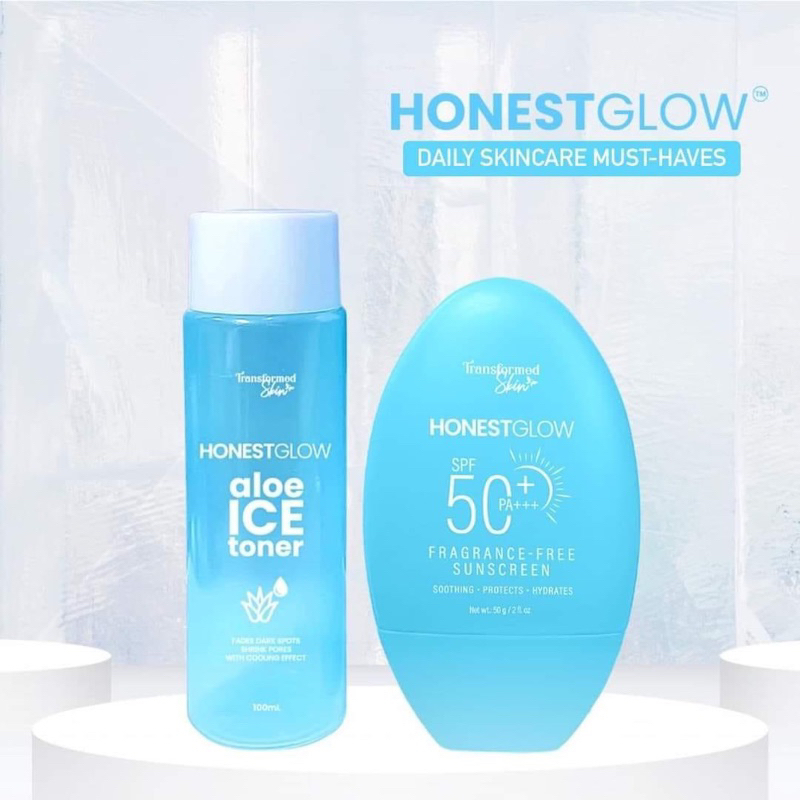 Honest Glow Aloe Ice Toner & Honest Glow Fragrance Free Sunscreen ...