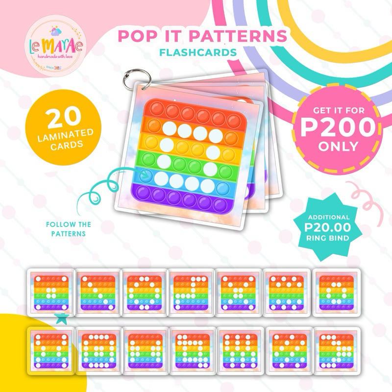 POP IT PATTERNS with POP IT TOY Laminated Educational Flashcards Kids ...