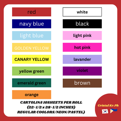CARTOLINA PAPER 10 SHEETS REGULAR COLORS/NEON/PASTEL (22-1/2 x 28-1/2 ...