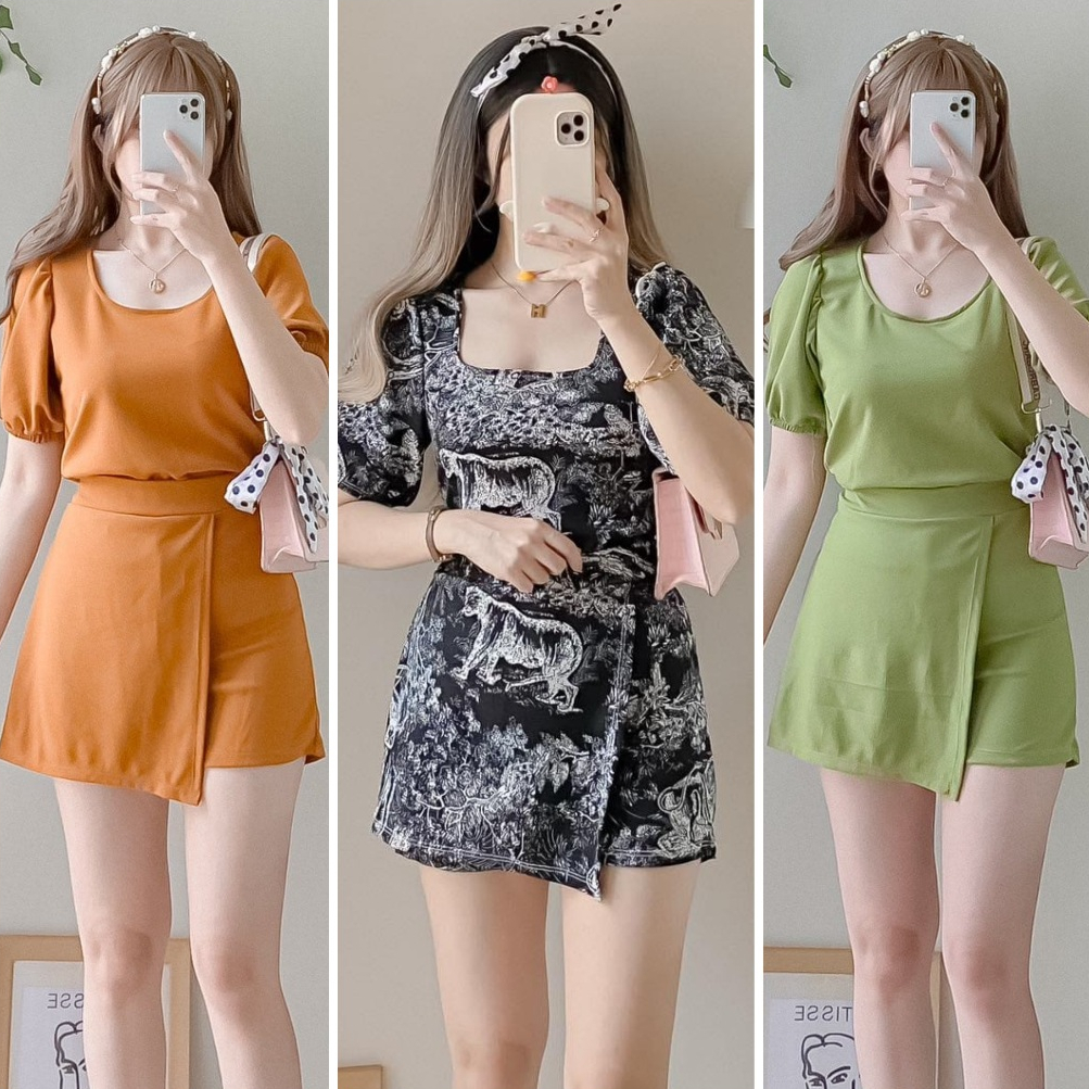 NICKY PUFF TERNO SKORT PLAIN AND PRINTED ☘️ CASUAL CREPE COORDINATE ☘️ ...