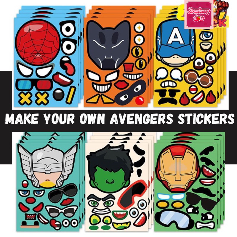 6pcs Make your own Avengers Stickers Superhero Stickers Avengers ...