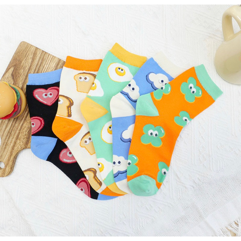 Korean Socks - Cloud Heart Bread Scattered Socks - Iconic Socks ...