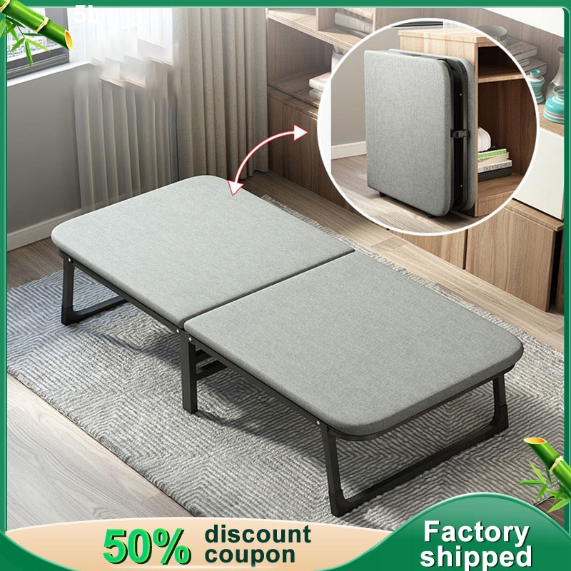 Folding Bed Heavy Duty With Foam Foldable Bed Grey/Stripe White Single ...