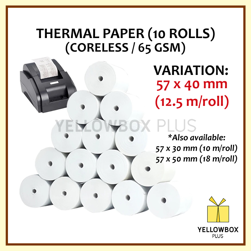 Thermal Paper Coreless 10 rolls 57x30 POS Receipt Paper 65gsm thermal ...