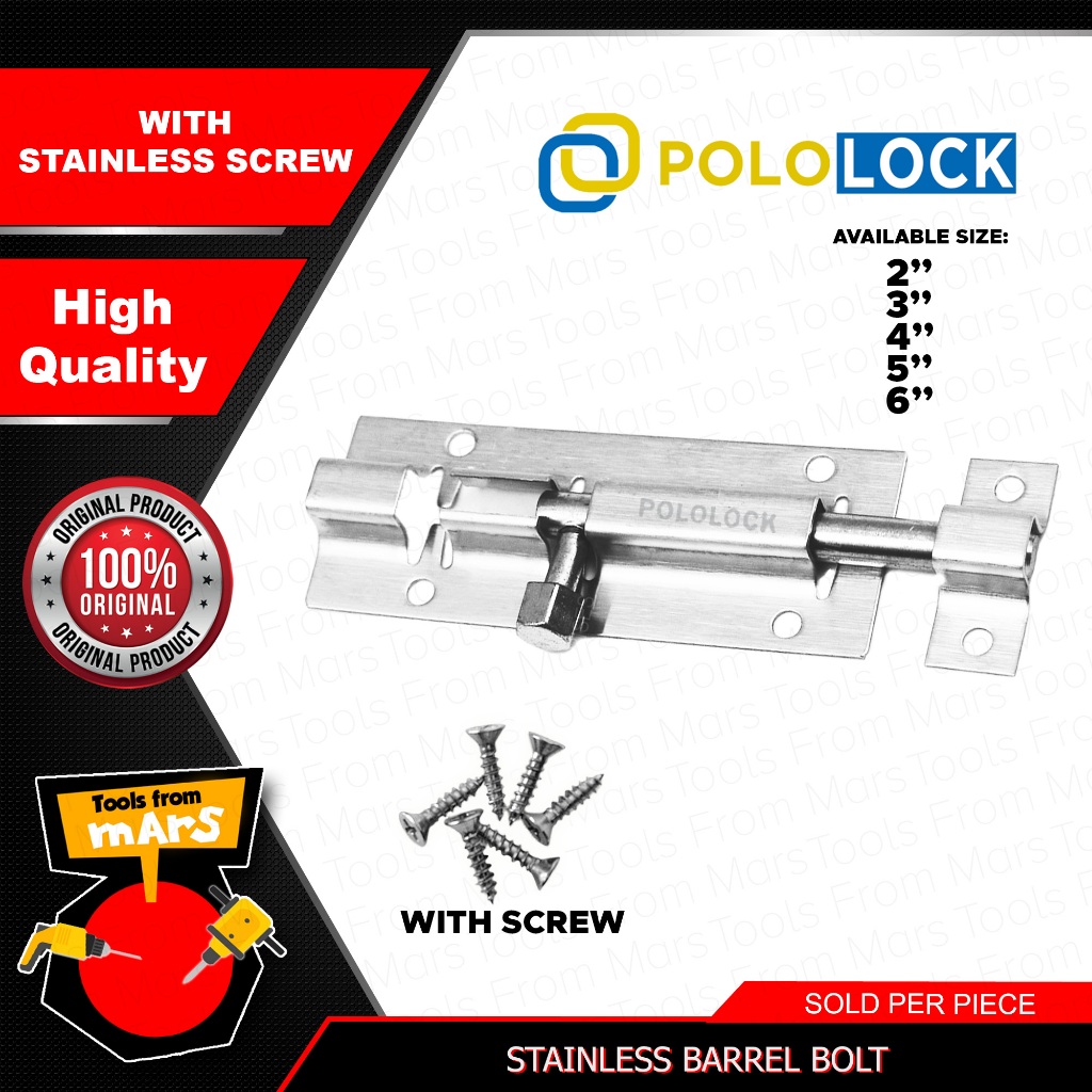 Pololock Stainless Barrel Bolt with Screw 2-6 Inch Tower Bolt Latch ...