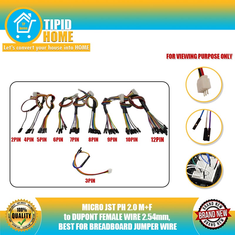 TIPID HOME MICRO JST PH 2.0 M+F to DUPONT FEMALE WIRE 2.54mm, BEST FOR BREADBOARD JUMPER WIRE ...