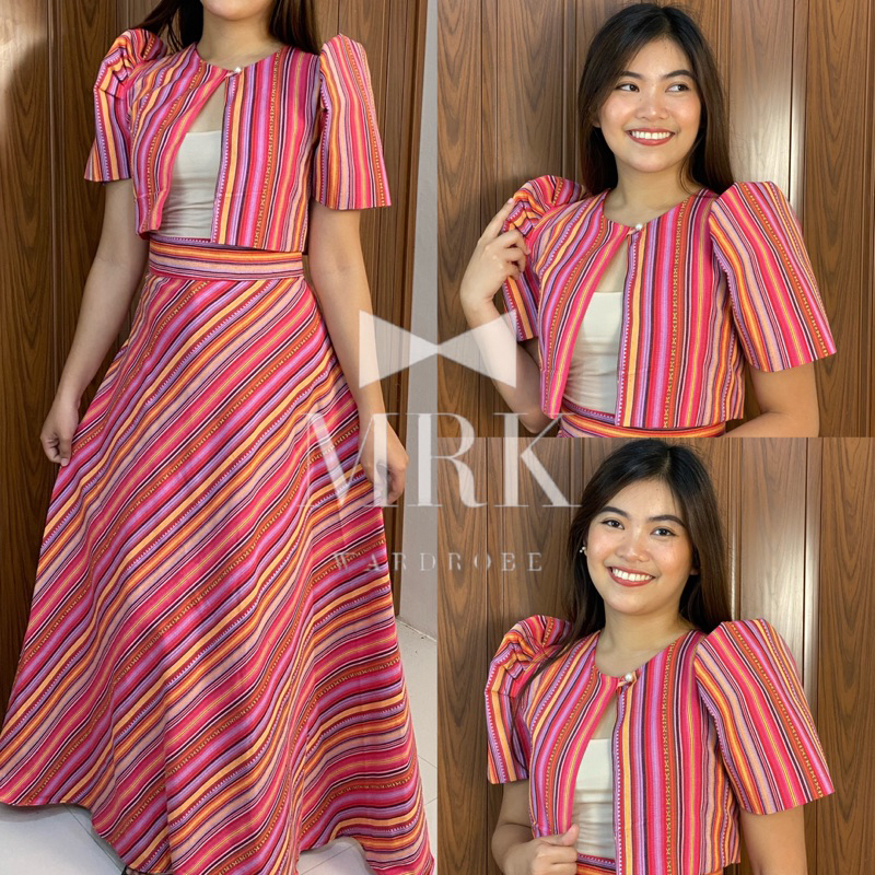Ethnic Bolero Filipiniana/Mistisa and Skirt Set- Pink | Shopee Philippines