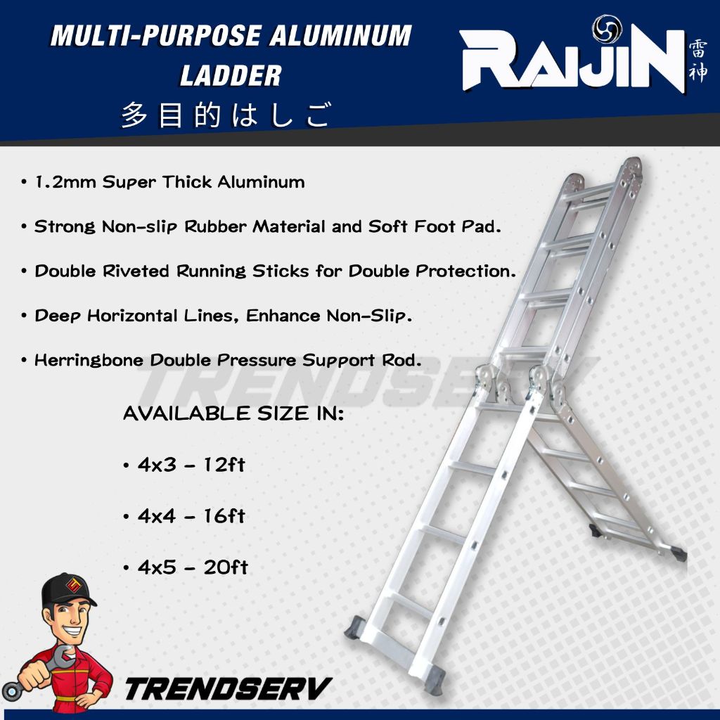 RAIJIN Multipurpose FOLDABLE ALUMINUM LADDER 12 FT 4X3 | Shopee Philippines