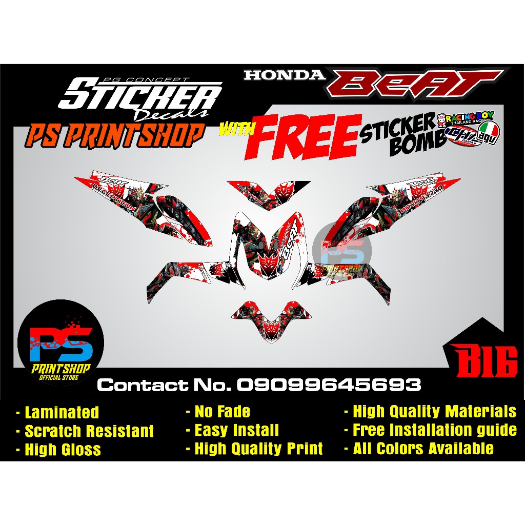 HONDA BEAT 110 CARB & FI BODY FULL DECALS STICKER | Shopee Philippines