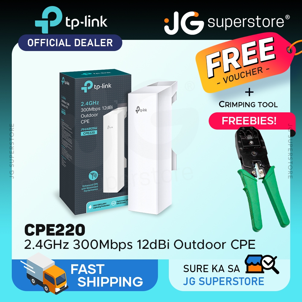 TP-Link CPE220 2.4GHz 300Mbps 12dBi Outdoor CPE for PtP Wireless Bridge ...