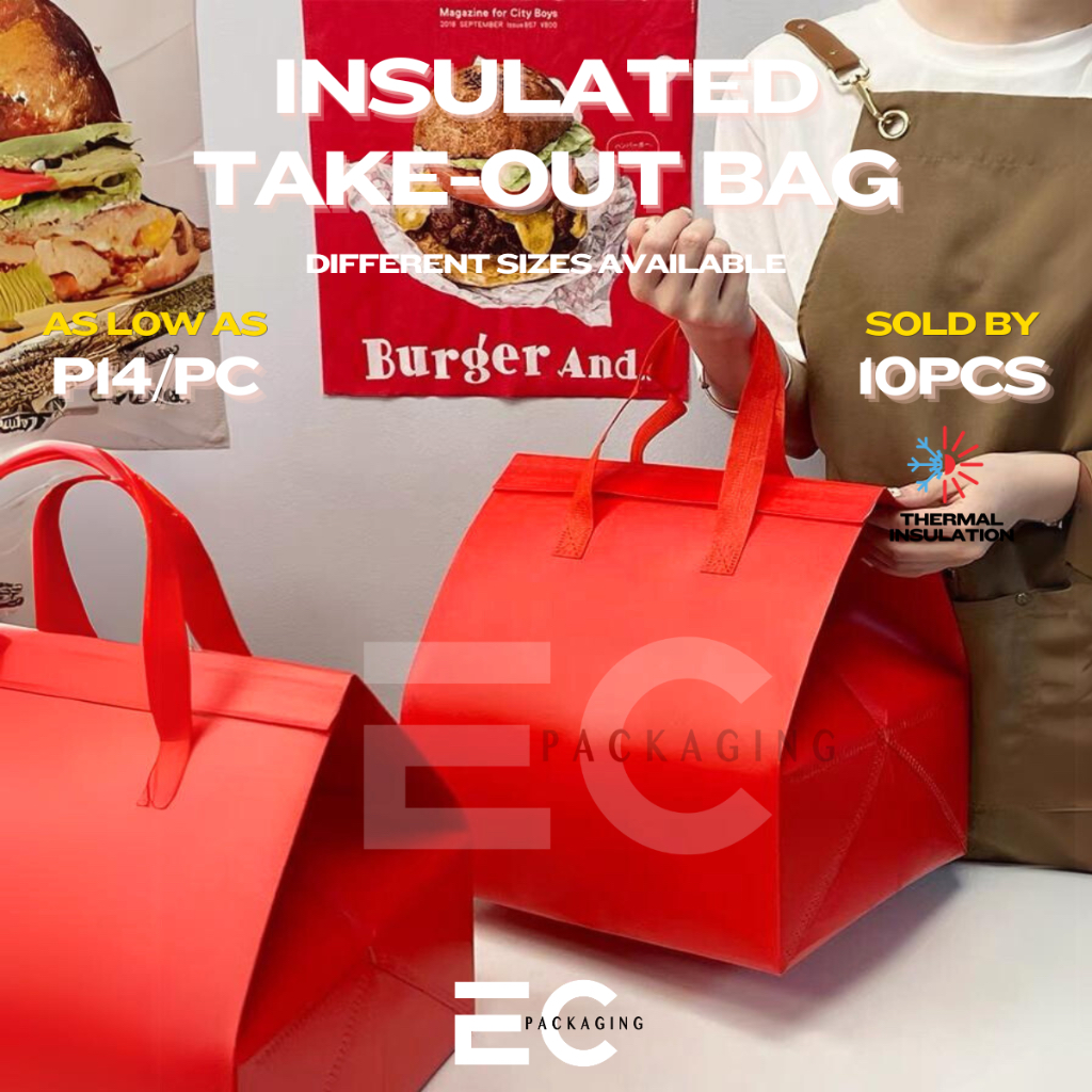 [EC] 5/10 Pcs Red Thermal Insulated Take-Away Bag Ice cream/Milk tea/Food Takeout Insulation Bag ...