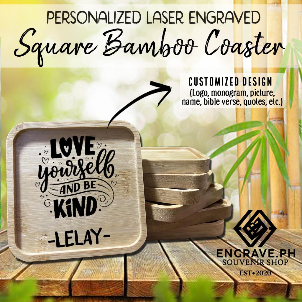 Personalized Bamboo Coaster Square | Laser Engraved | Gift | Souvenir ...